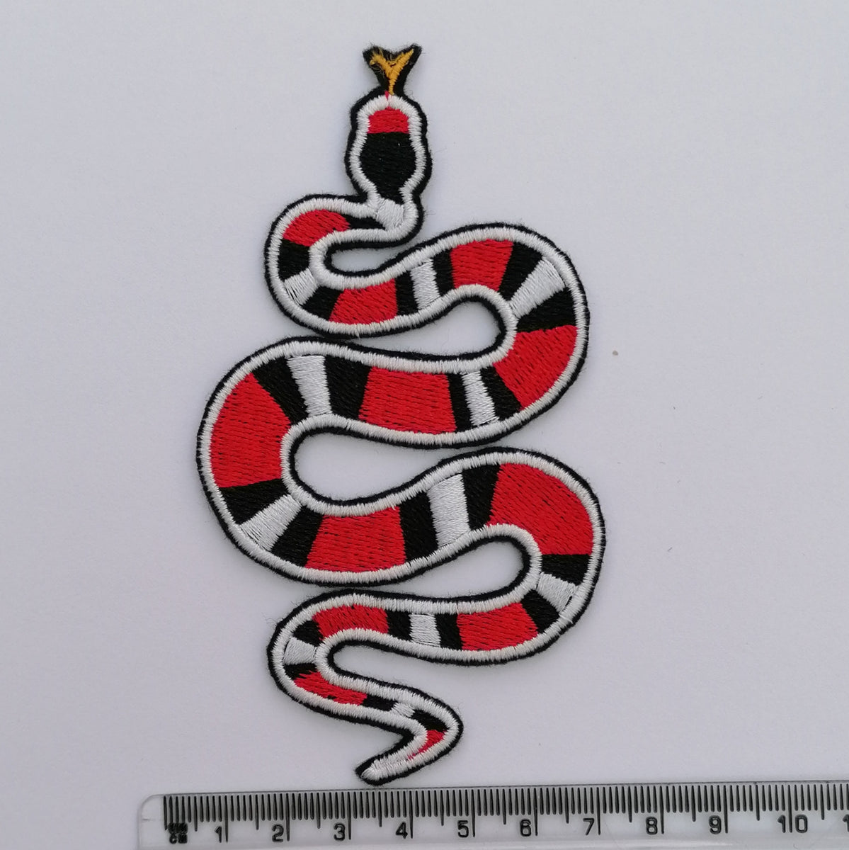 Small Iron On Red Black White Snake Embroidered Patch – Pink Bird Originals