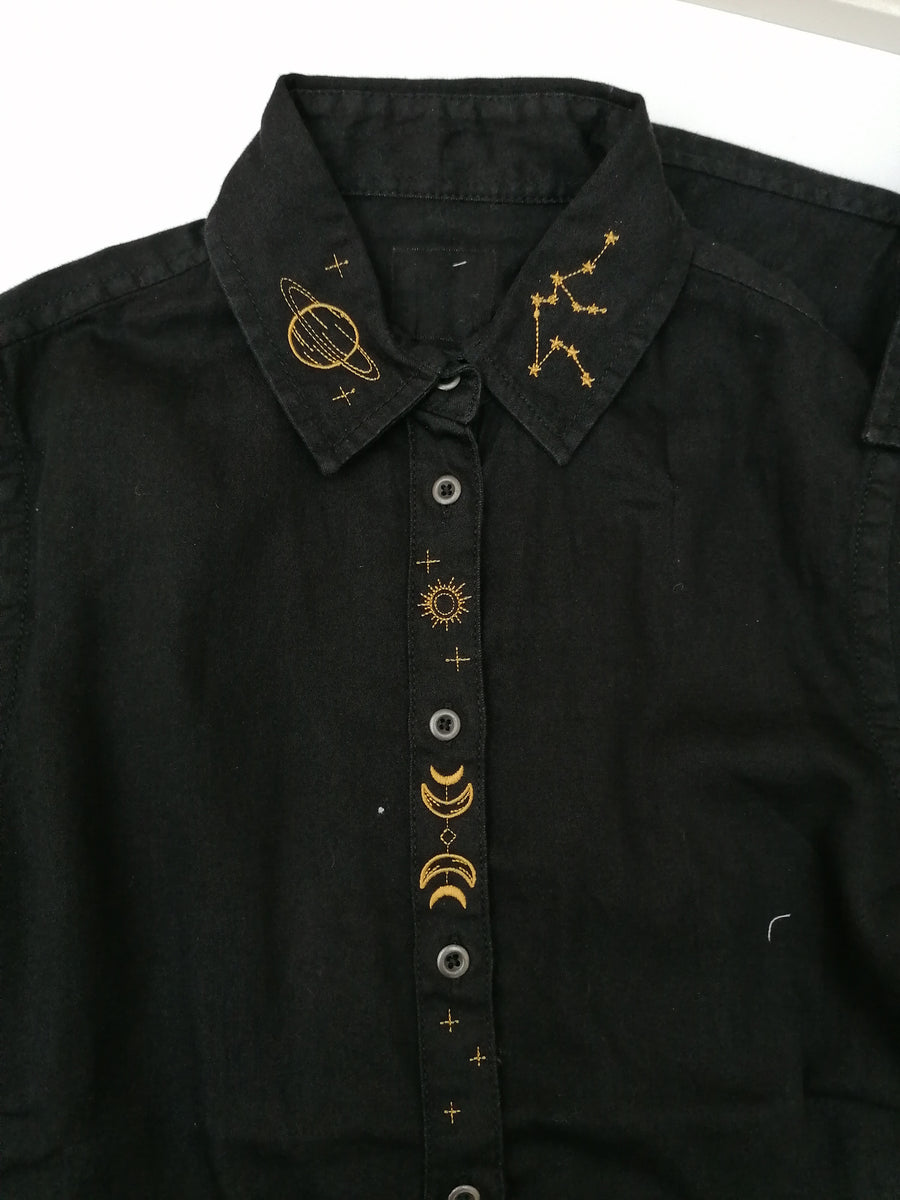 Customisable Celestial Denim Shirt Star Sign horoscope luna stars plan ...